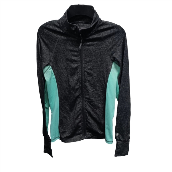 Jackets & Coats | Form Fitting Black Turquoise Active Wear Jacket ...